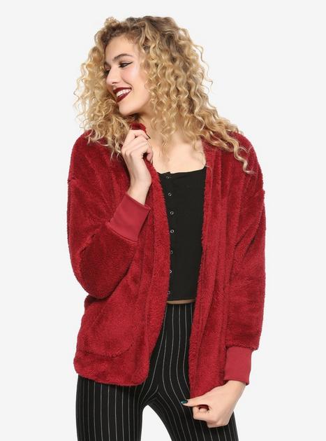 Burgundy Sherpa Hooded Girls Cardigan | Hot Topic