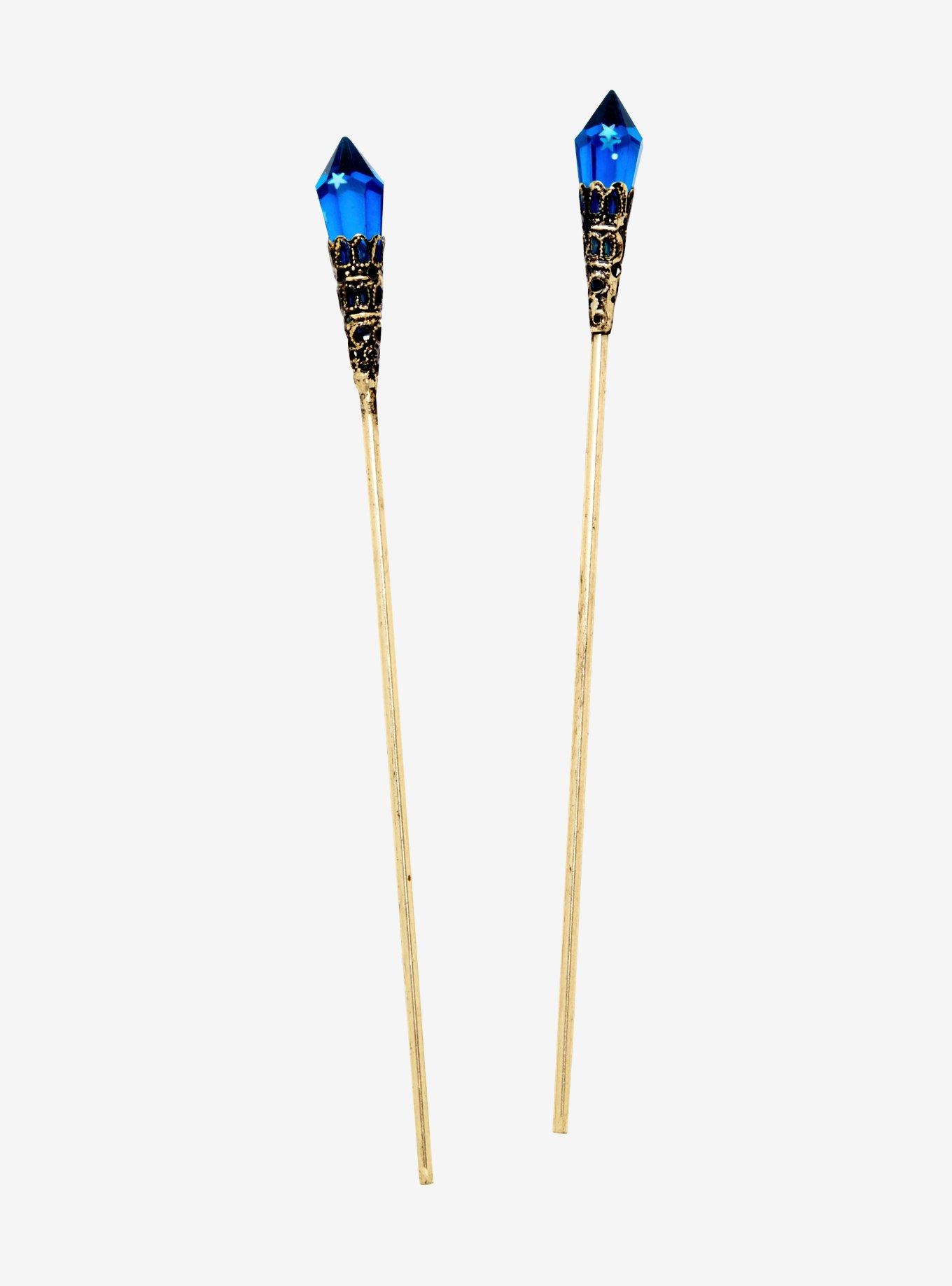 Blue Crystal Brass Hair Sticks | Hot Topic