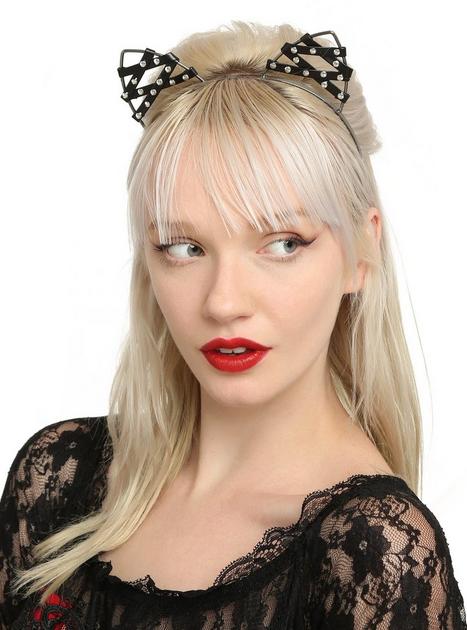 Studded Faux Leather Cat Ear Headband | Hot Topic