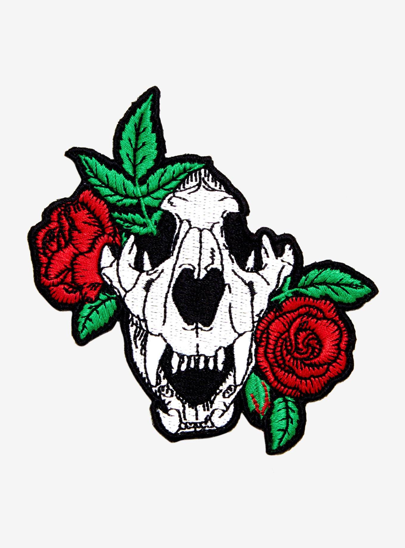 Wolf Skull & Roses Patch | Hot Topic
