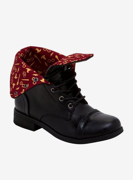Harry Potter Wizard Print Fold-Over Combat Boots | Hot Topic