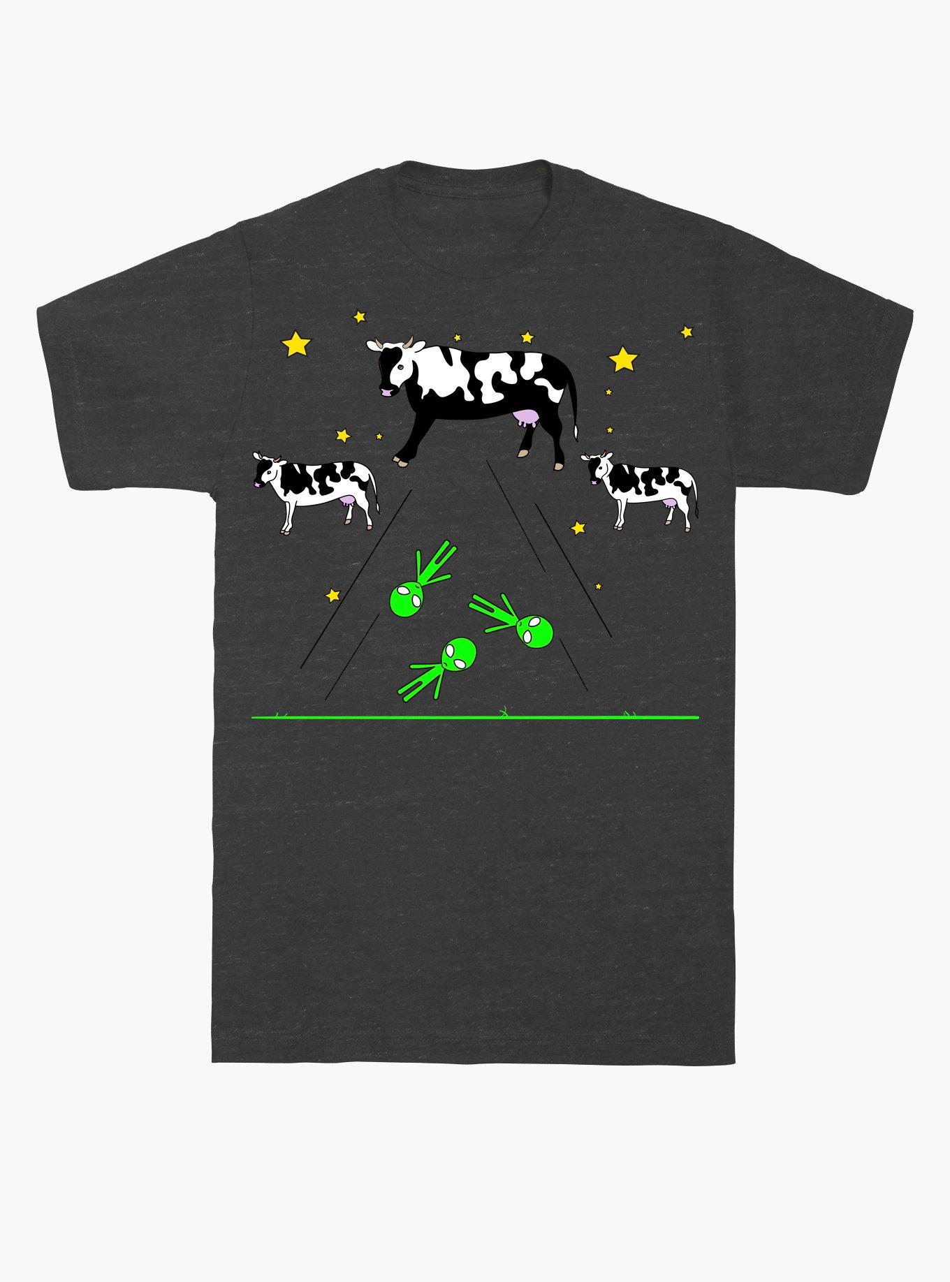 Cow And Alien Invasion T-Shirt - GREY | Hot Topic