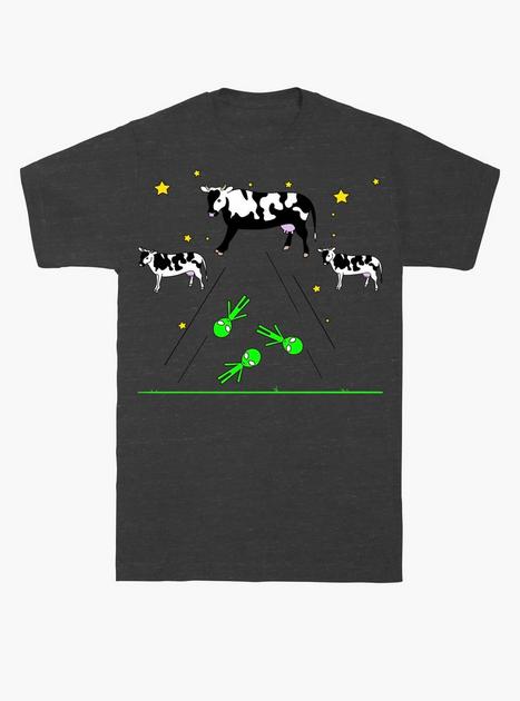 Cow And Alien Invasion T-Shirt - GREY | Hot Topic