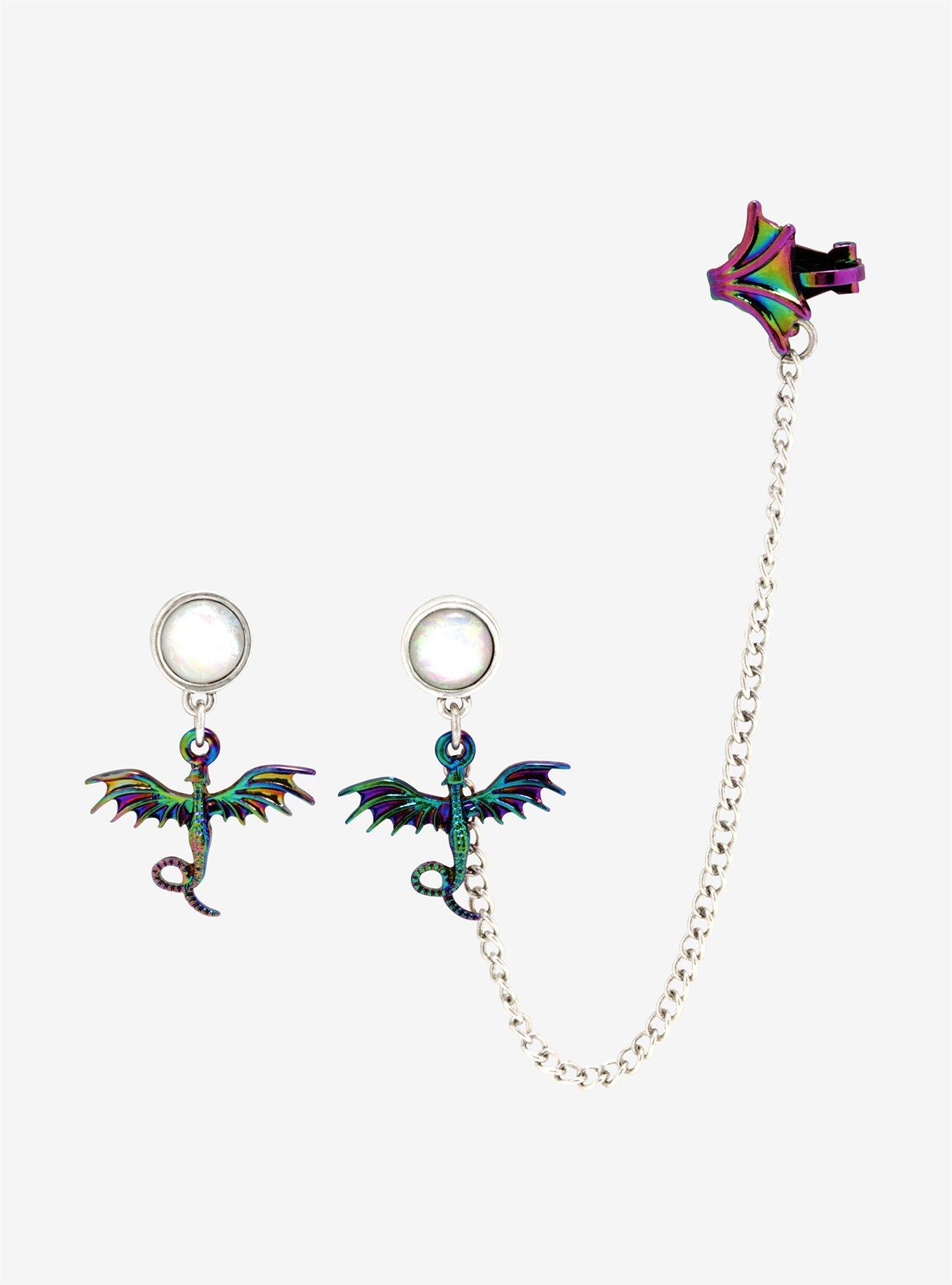 Anodized Dragon Dangle Earrings With Cuff | Hot Topic