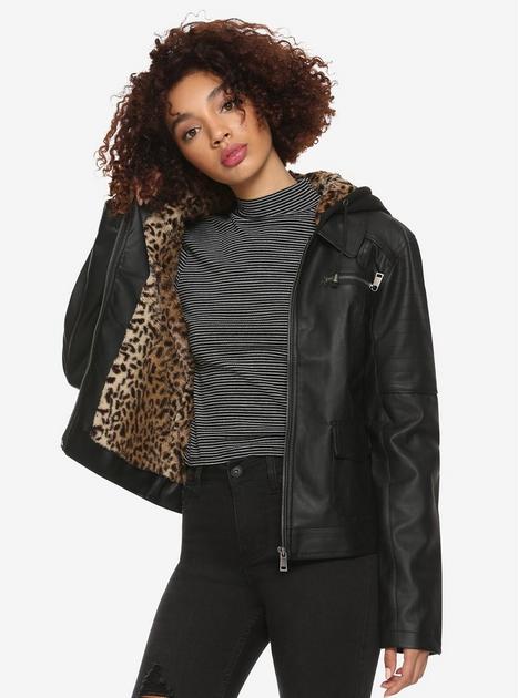 Leopard Print Moto Girls Hooded Jacket | Hot Topic
