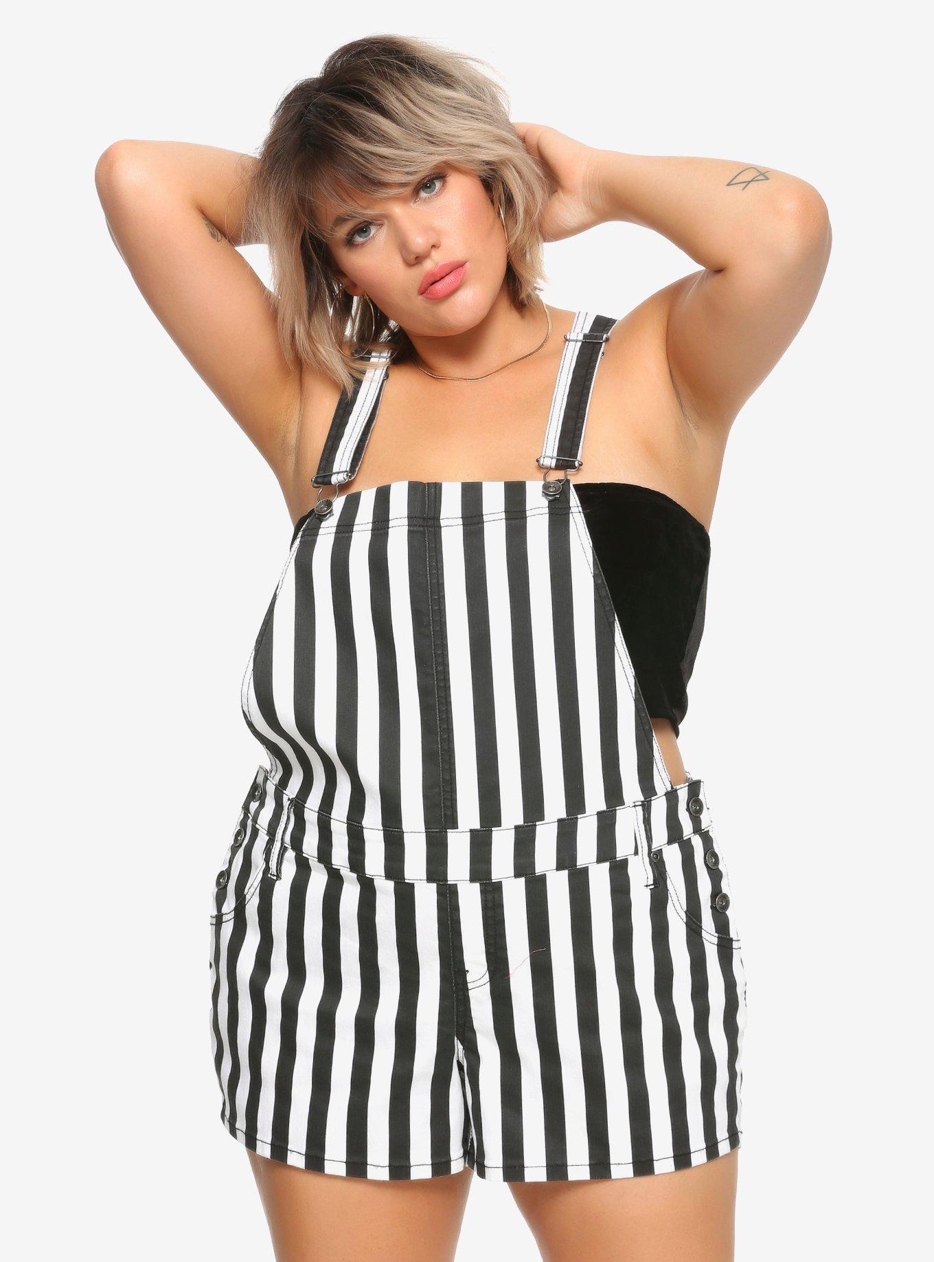 Black & White Striped Shortalls Plus Size | Hot Topic