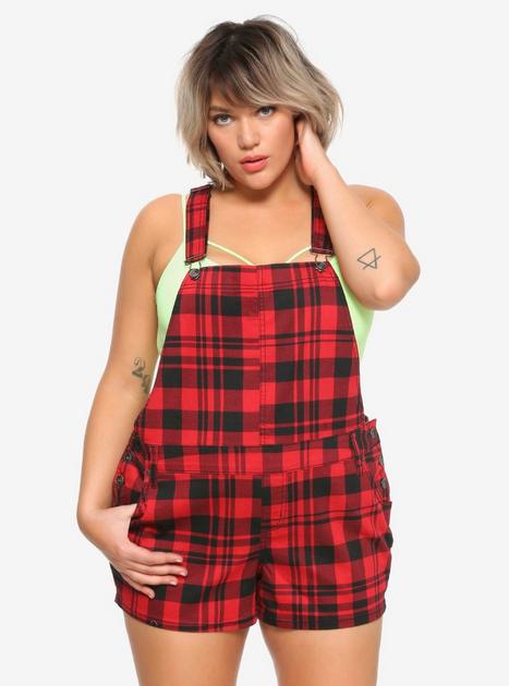 Black & Red Plaid Shortalls | Hot Topic