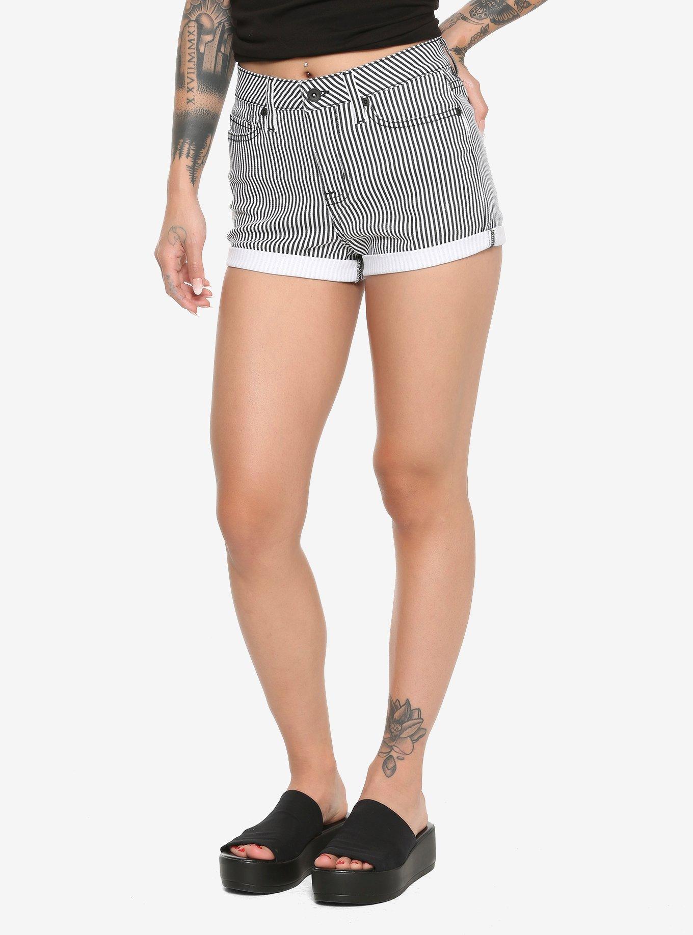 Black & White Hi-Rise Skinny Shorts | Hot Topic