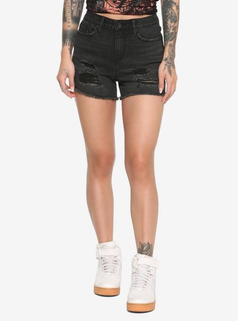 Black Distressed Hi-Rise Skinny Shorts | Hot Topic
