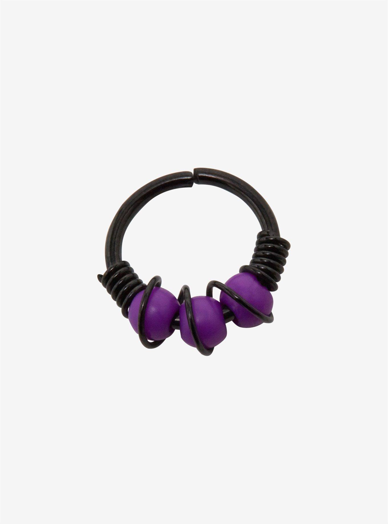 Wire Wrapped Black & Purple Bead Septum Hoop Pincher | Hot Topic