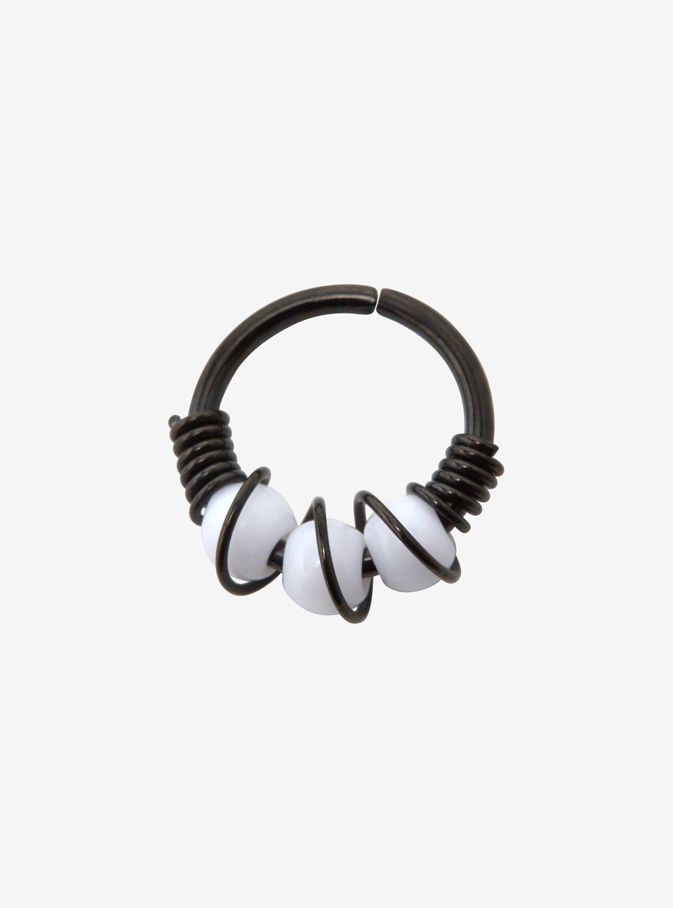 Wire Wrapped Black & White Bead Septum Hoop Pincher | Hot Topic