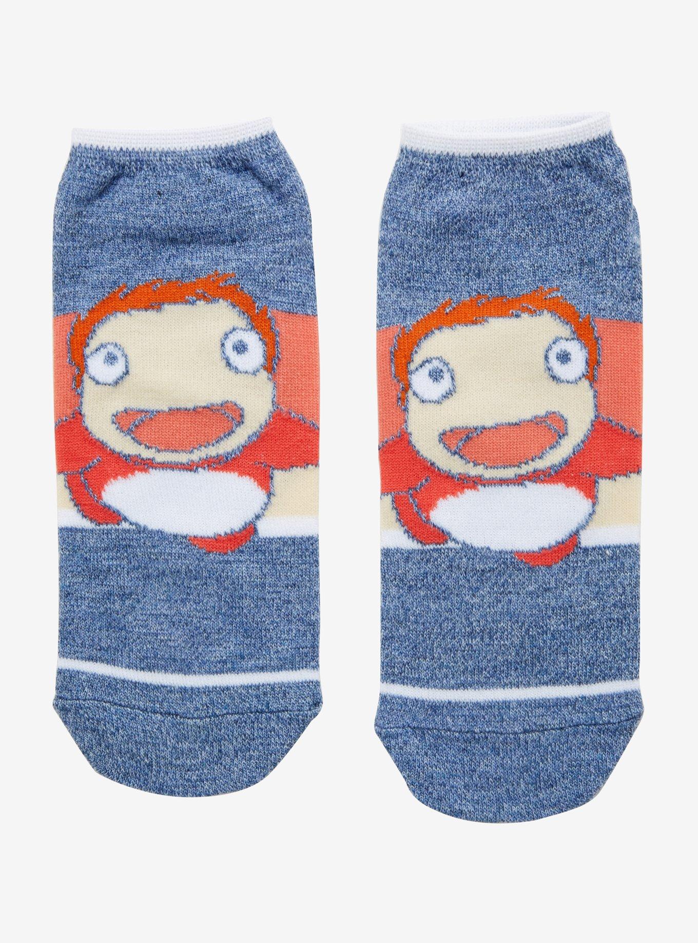Studio Ghibli Ponyo Blue & White Strip No-Show Socks | Hot Topic