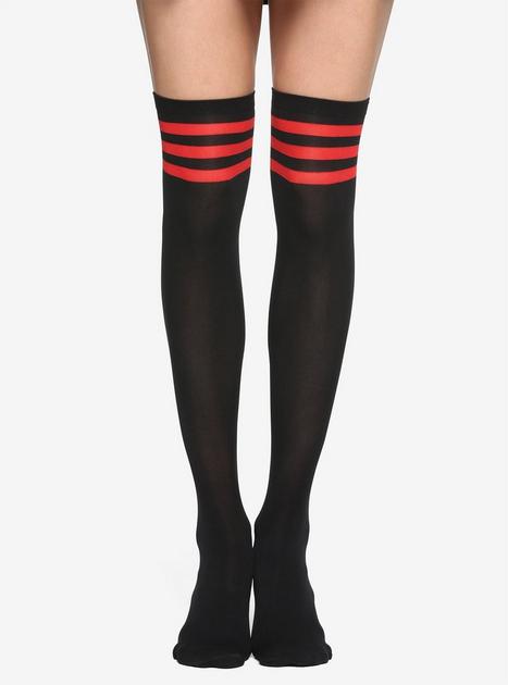 Black & Red Varsity Stripe Thigh Highs | Hot Topic