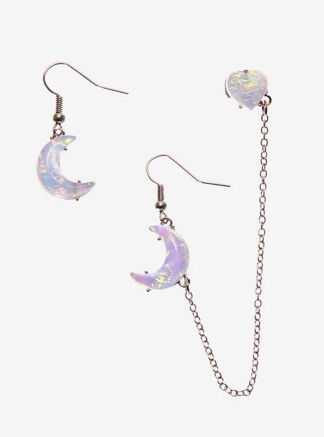 Heart Moon Moonstone Cuff Earring Set | Hot Topic