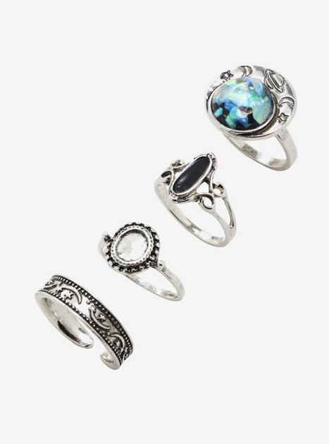 Black Fire Opal Ring Set | Hot Topic