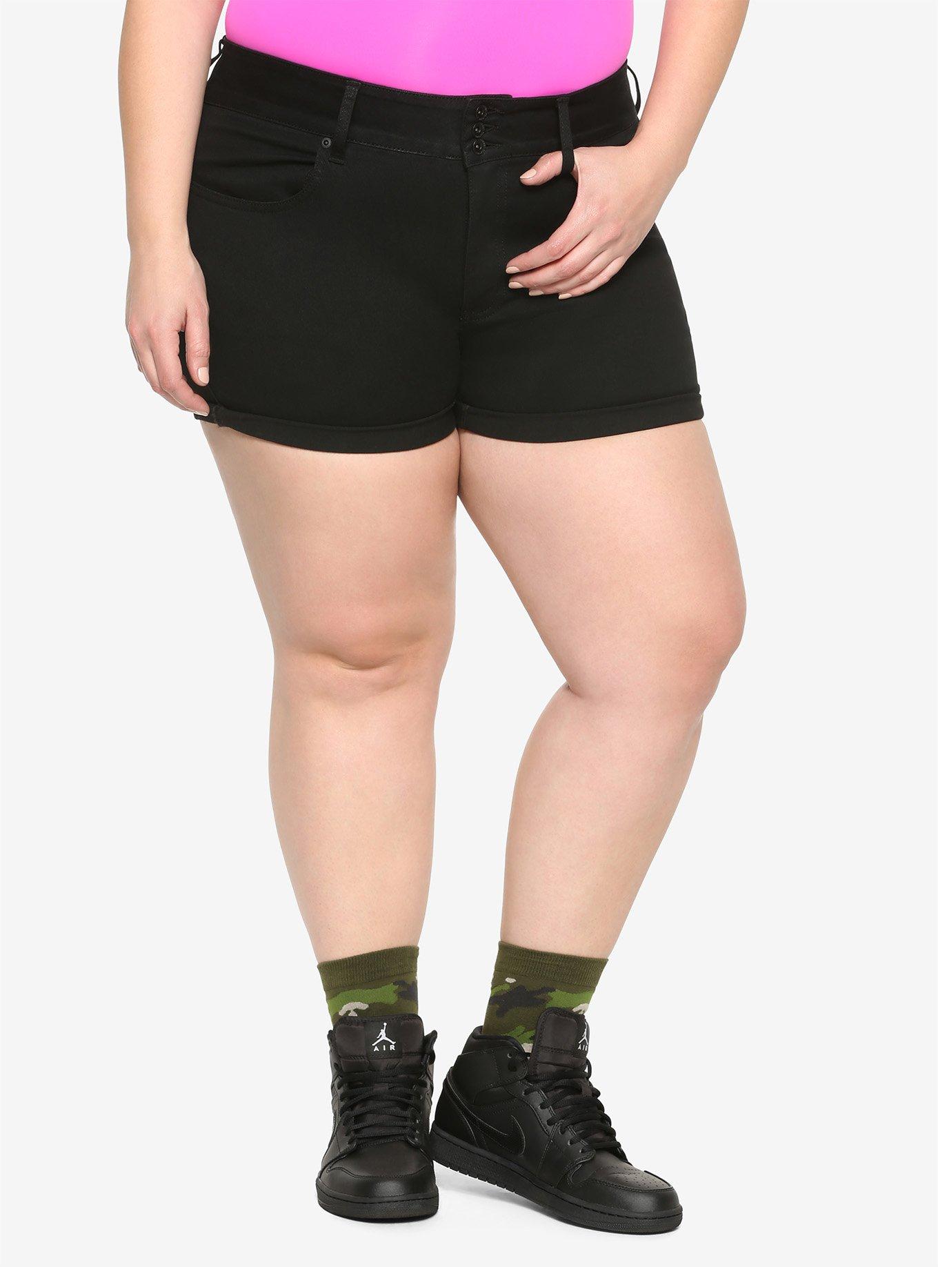 Black Hi-Rise Super Skinny Shorts Plus Size | Hot Topic