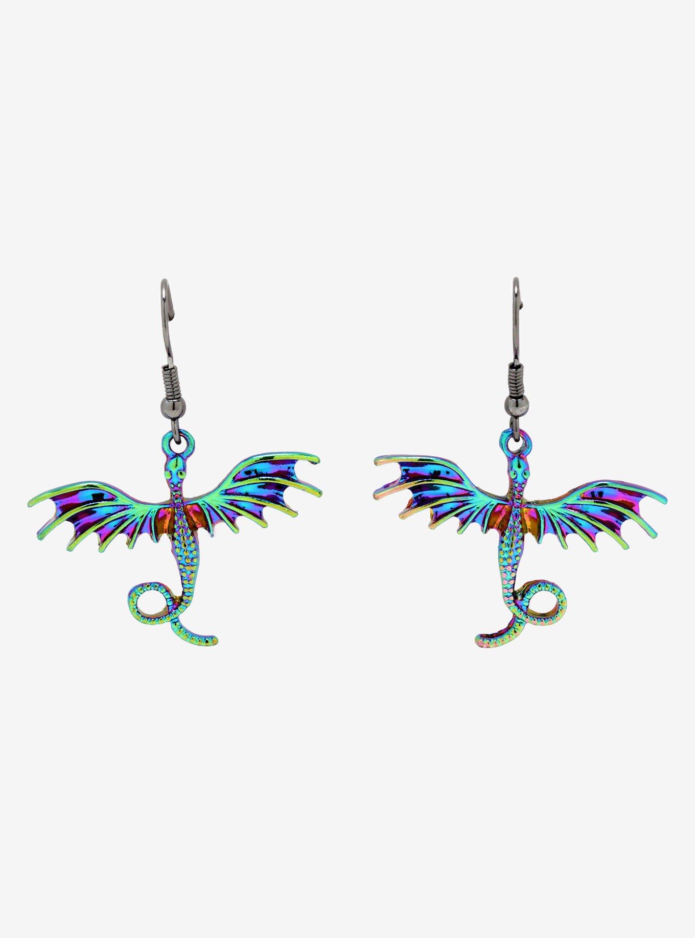 Anodized Dragon Drop Earrings | Hot Topic