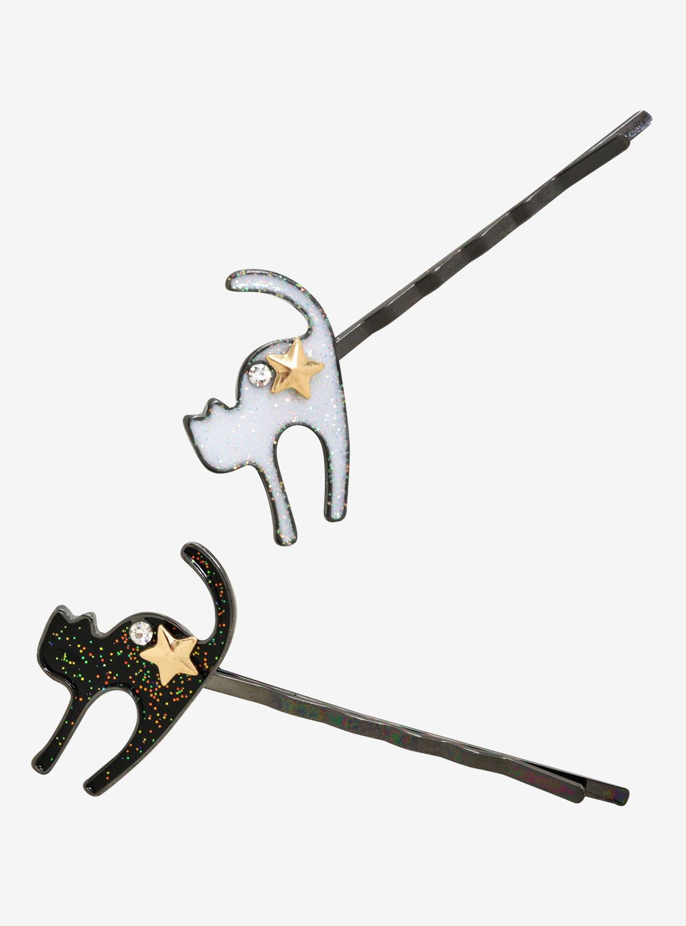 Black & White Enamel Cat Bobby Pin Set | Hot Topic