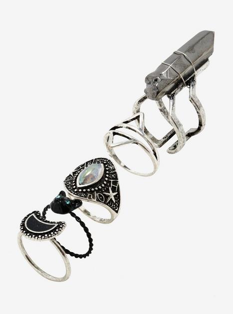 Black Cat Moon Crystal Ring Set | Hot Topic