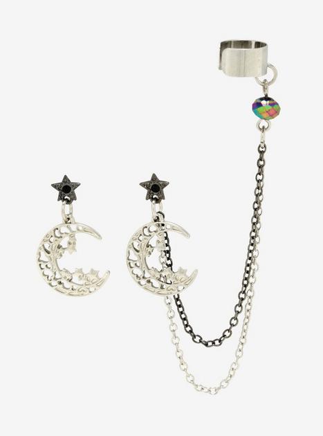 Moon & Star Dangle Cuff Earring Set | Hot Topic