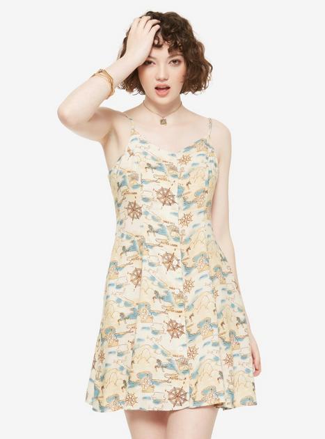 Disney Peter Pan Map Print Button-Front Dress | Hot Topic
