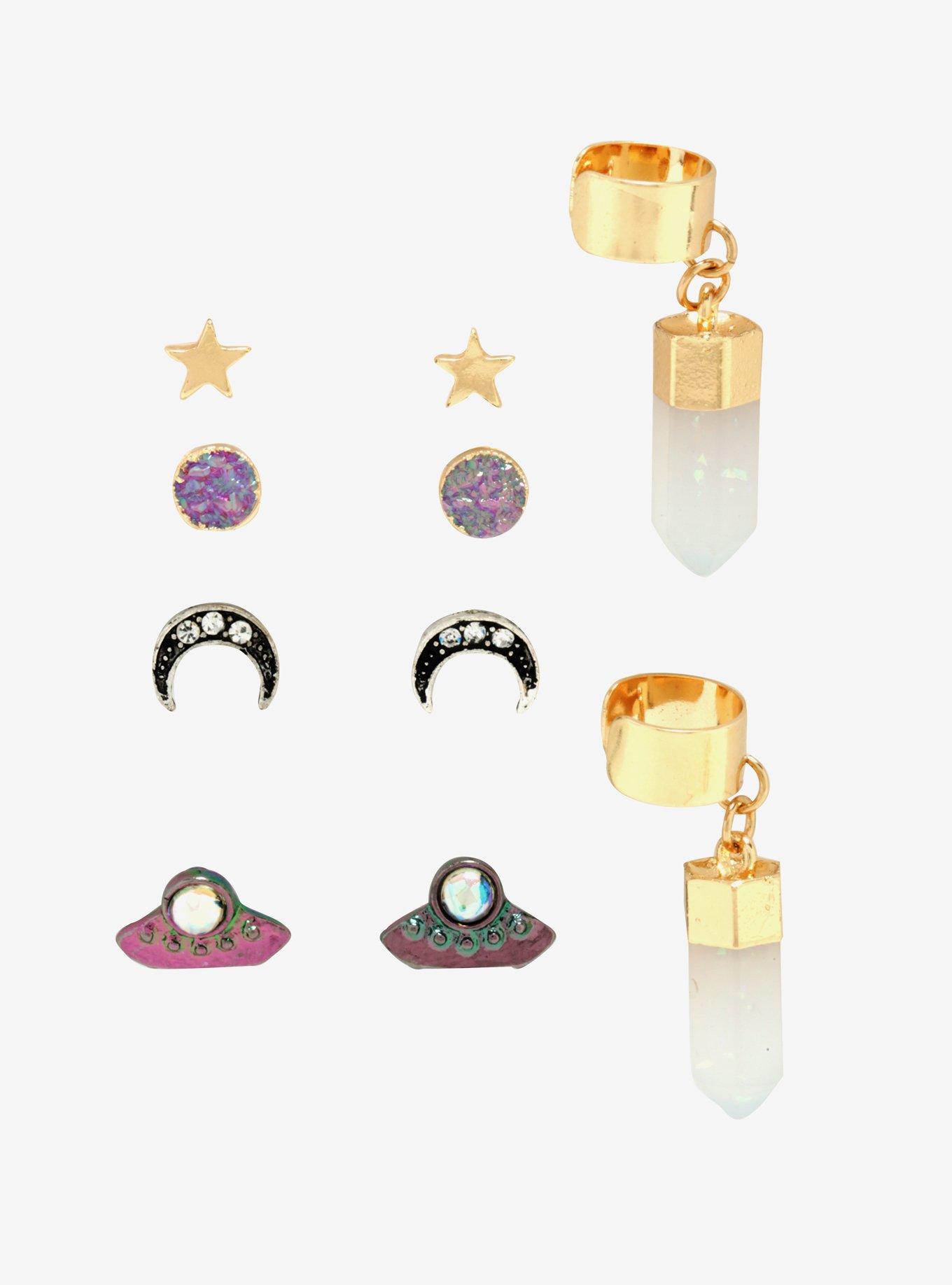 Crystal & Anodized Ear Cuff & Earring Set | Hot Topic