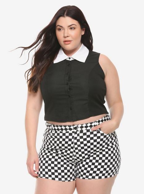 White Collared Sleeveless Girls Button-Up Top Plus Size | Hot Topic