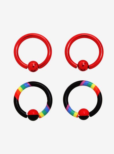 Steel Rainbow Metallic Red Captive Hoop 4 Pack | Hot Topic