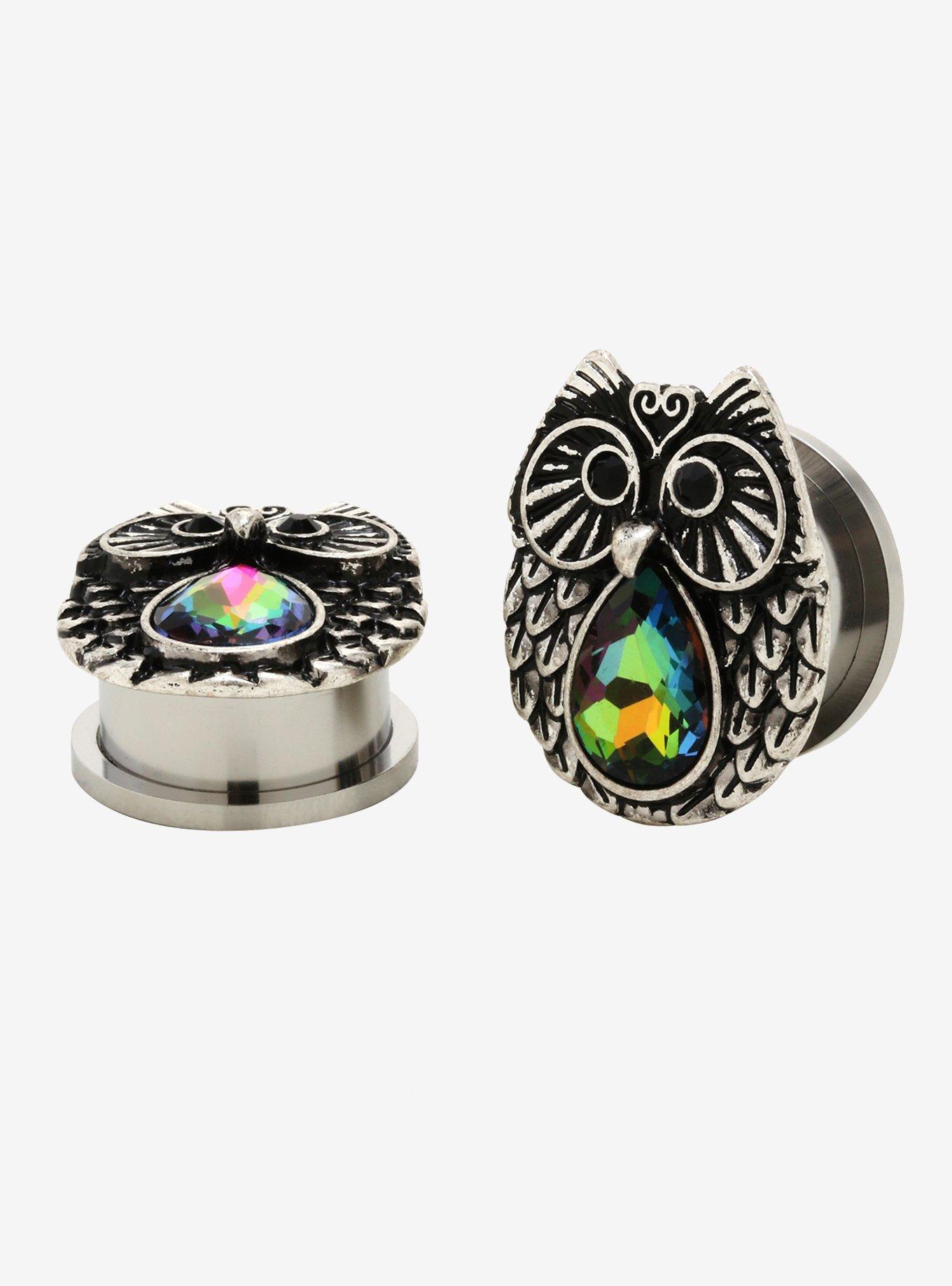 Steel Anodized CZ Owl Spool Plug 2 Pack | Hot Topic
