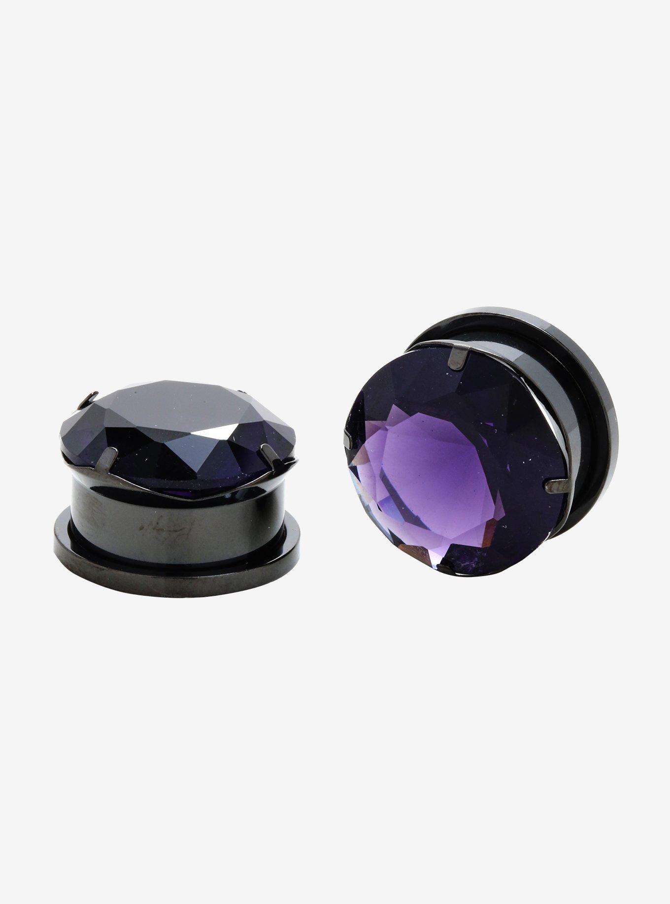 Steel Black & Purple Gems Spool Plug 2 Pack | Hot Topic