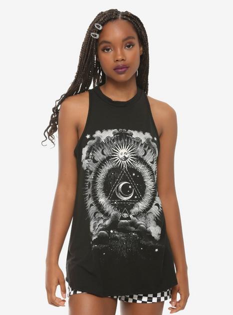 Black & White Sun Moon Girls Chiffon Back Tank Top | Hot Topic