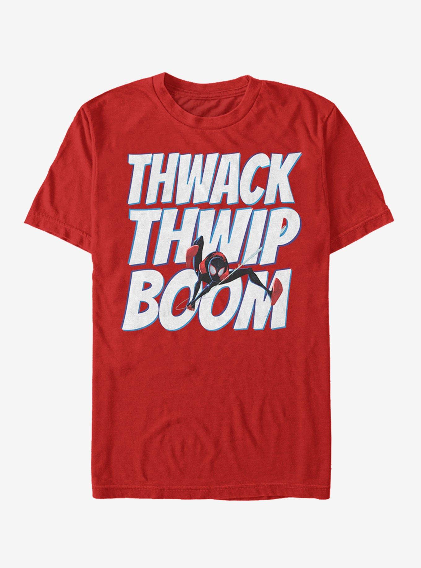 Marvel Spider-Man: Into The Spider-Verse Twack Thwip Boom T-Shirt - RED ...