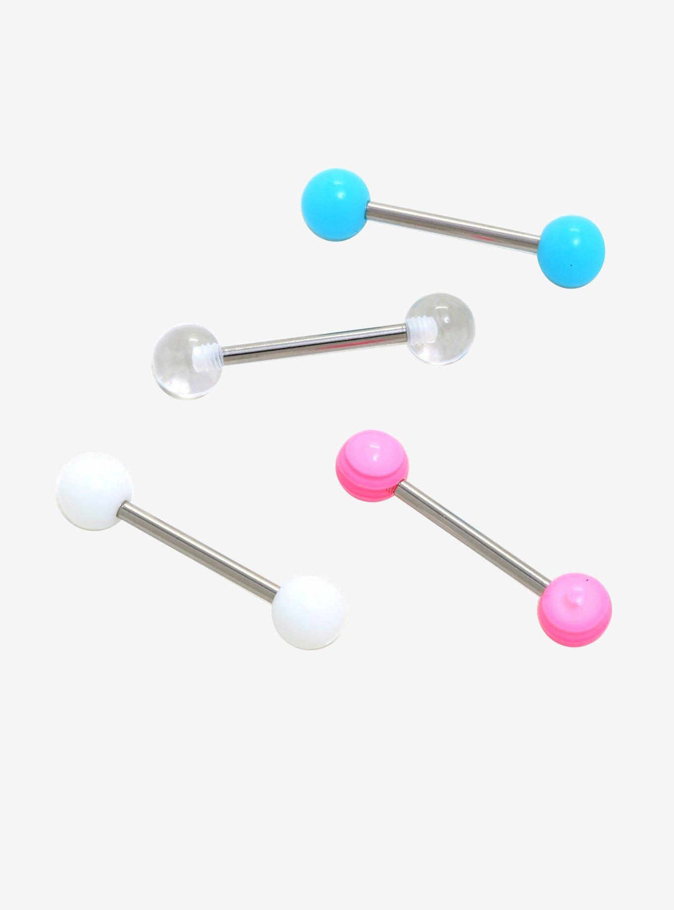 14G Steel Light Blue Pink & White Barbell 4 Pack | Hot Topic