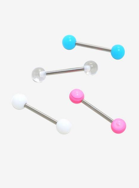 14G Steel Light Blue Pink & White Barbell 4 Pack | Hot Topic