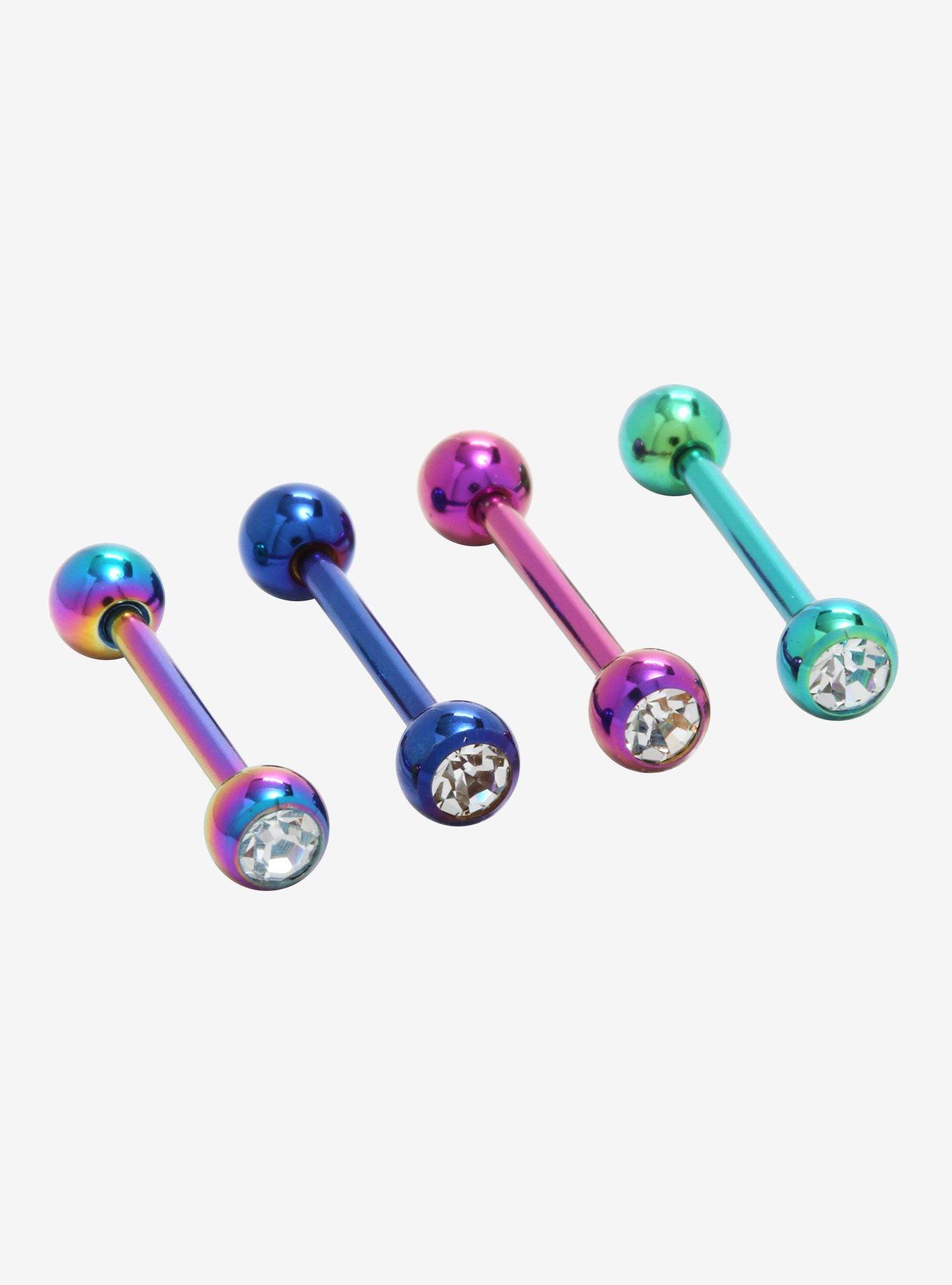 14G Steel Blue Pink Green Rainbow Barbell 4 Pack | Hot Topic