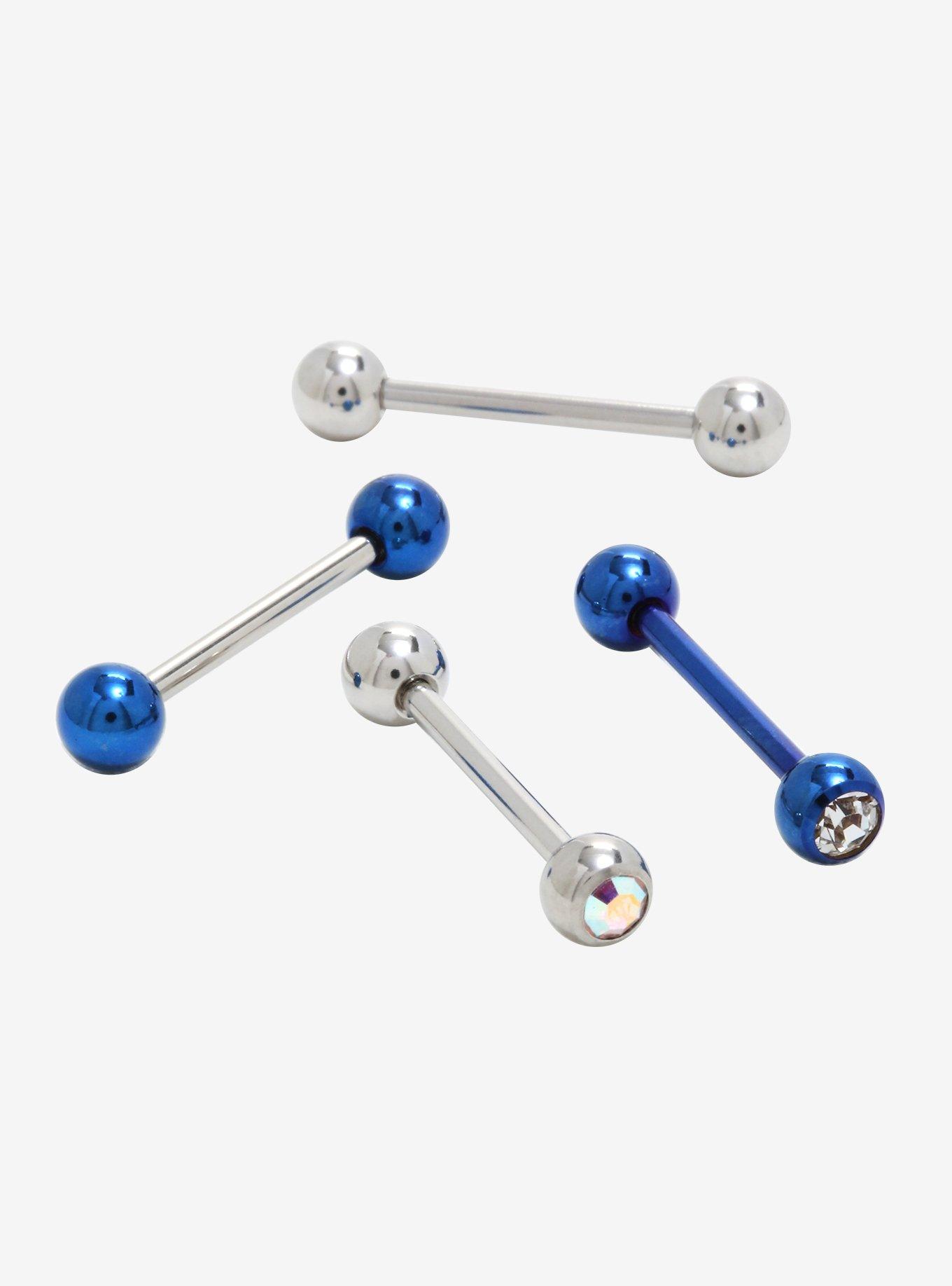 14G Steel Blue & Silver Barbell 4 Pack | Hot Topic