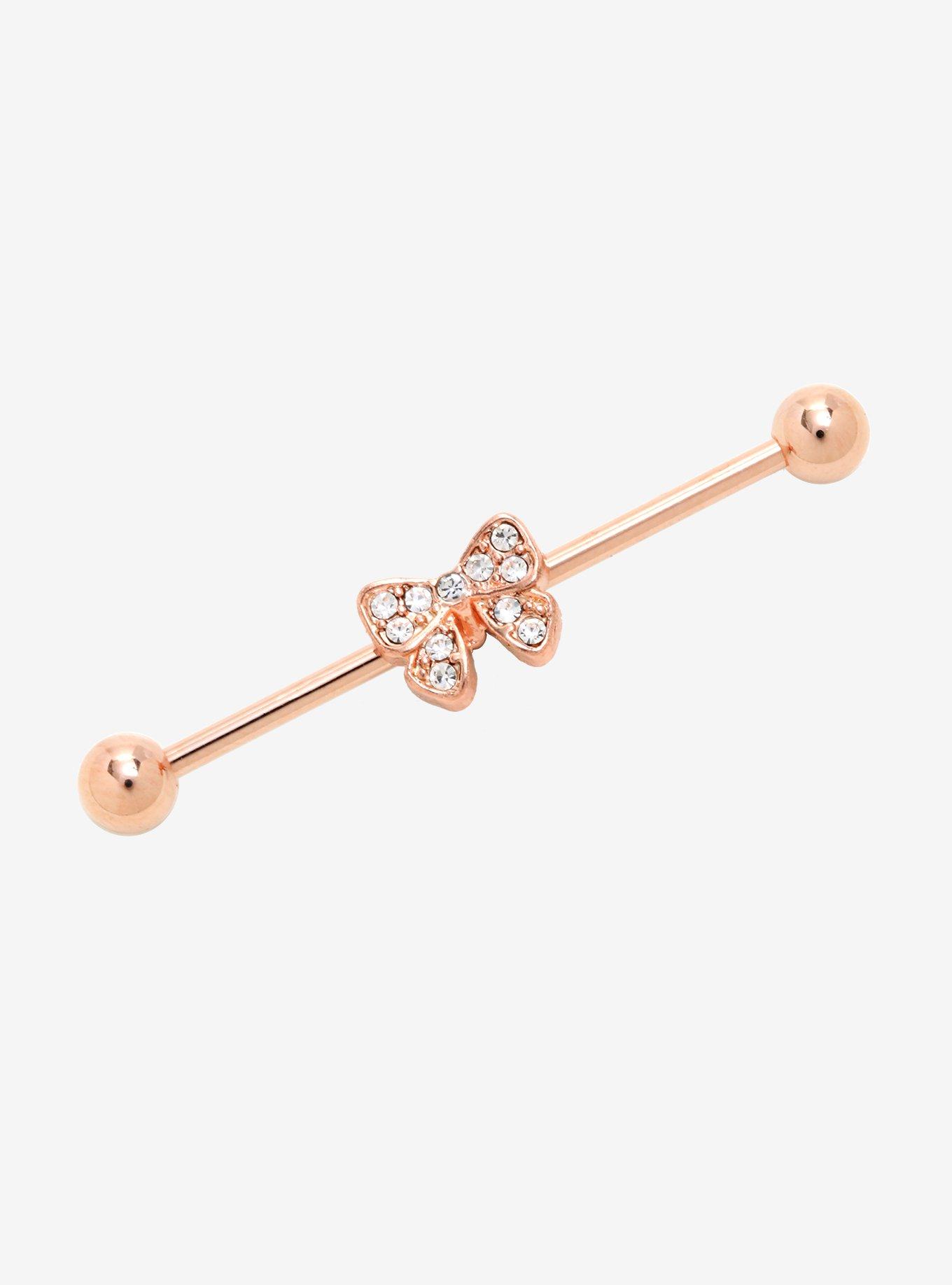 14G 1 1/2" Steel Rose Gold Bow Industrial Barbell | Hot Topic