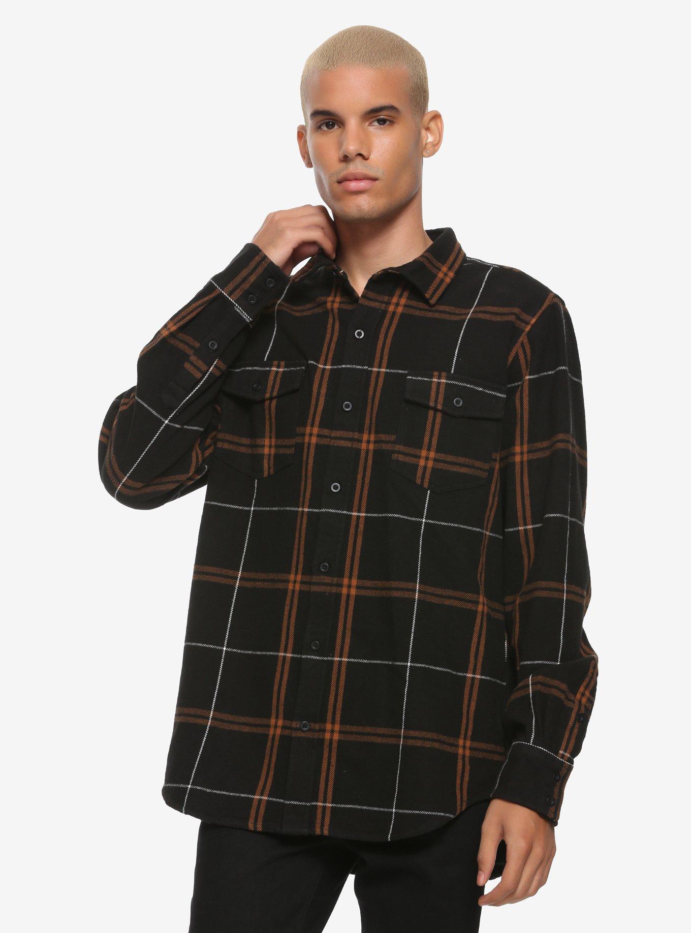 Black & Brown Plaid Woven Button-Up | Hot Topic