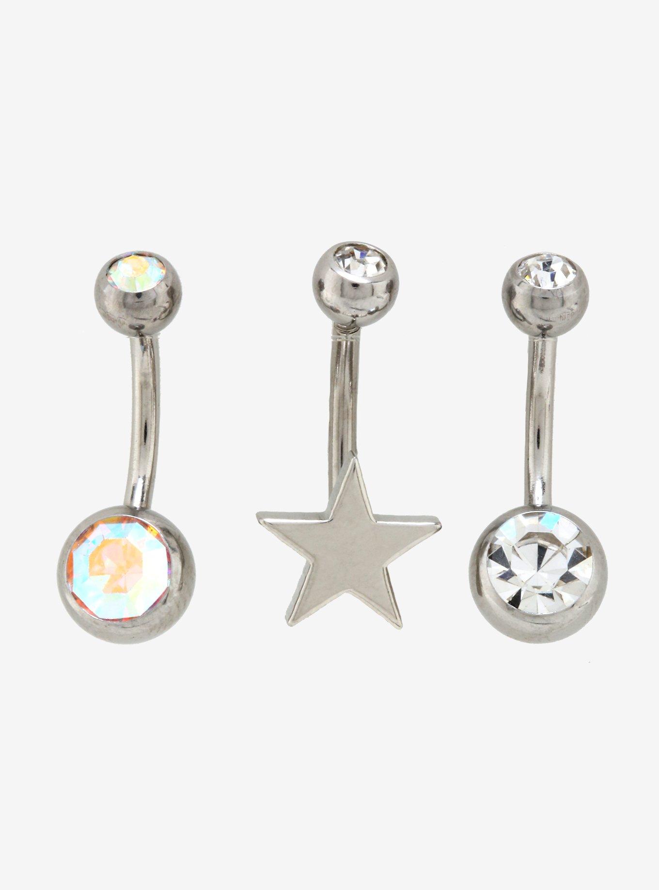 14G Steel Star & Sparkle Navel Barbell 3 Pack | Hot Topic