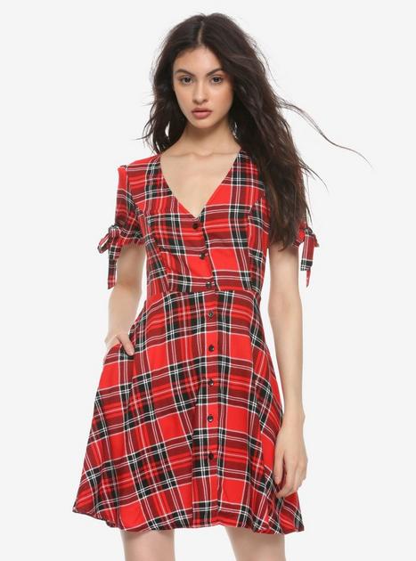 Red Plaid Button-Front Dress | Hot Topic
