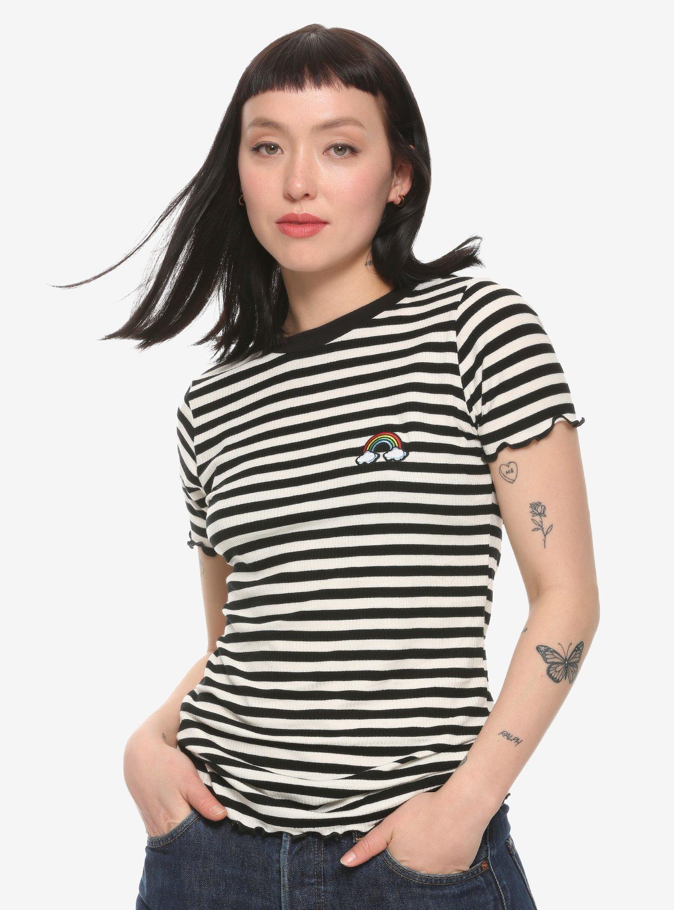 Striped Rainbow Patch Girls T-Shirt | Hot Topic