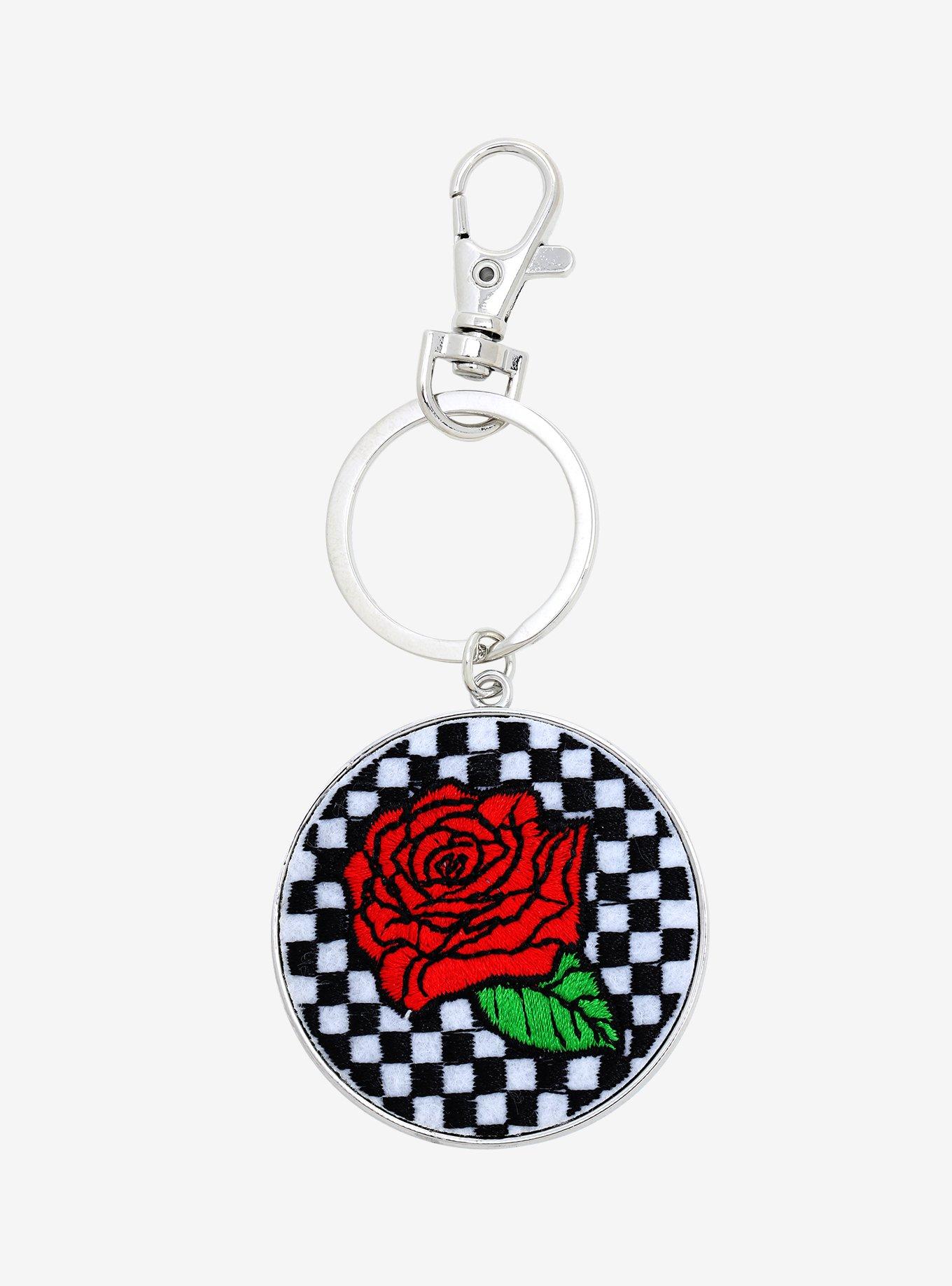 Rose Black & White Checkered Patch Key Chain | Hot Topic