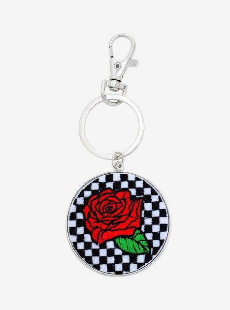 Rose Black & White Checkered Patch Key Chain | Hot Topic