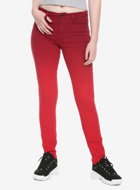 HT Denim Red Ombre Low-Rise Skinny Jeans | Hot Topic