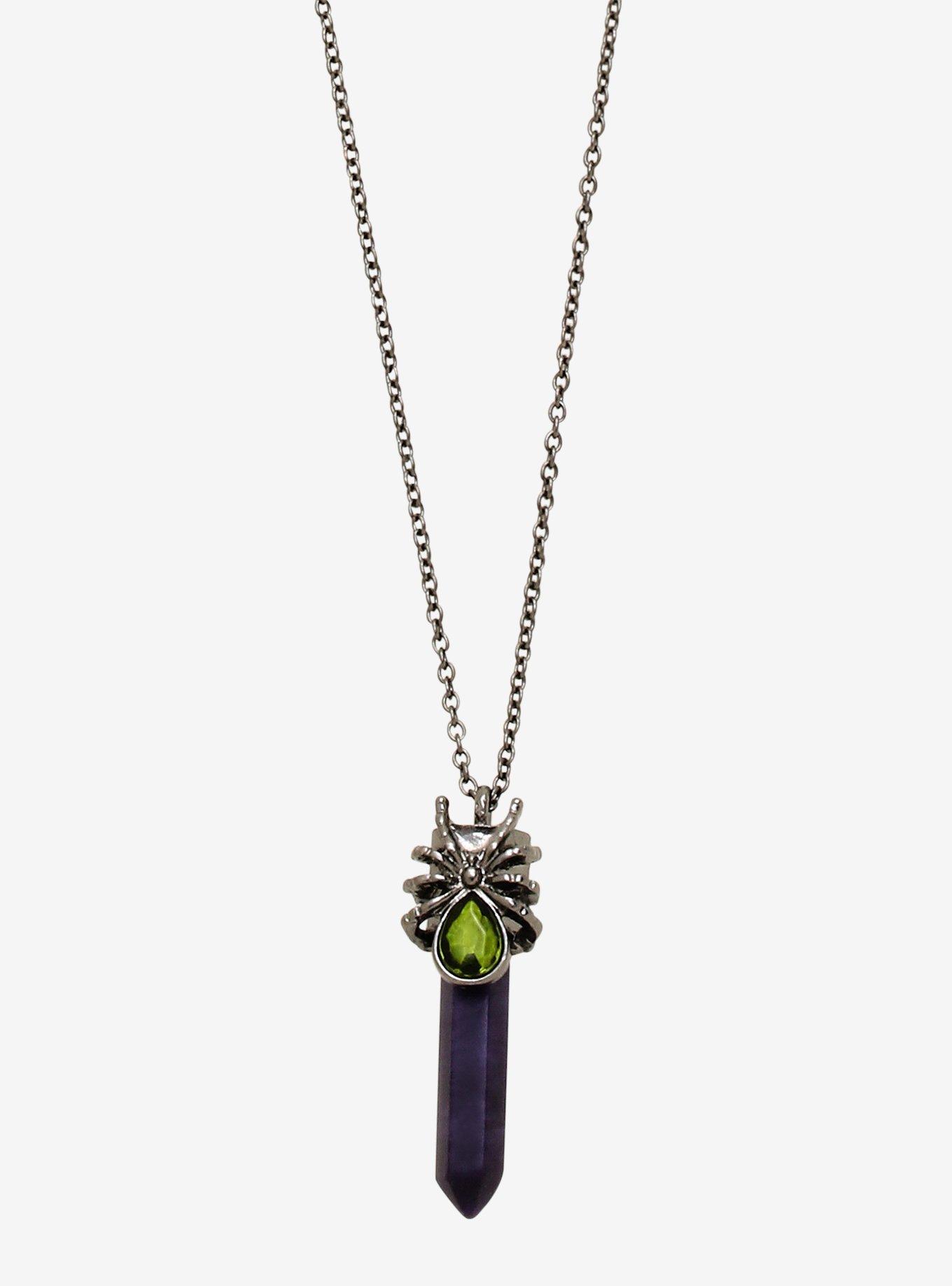 Spider Green & Purple Faux Crystal Necklace | Hot Topic