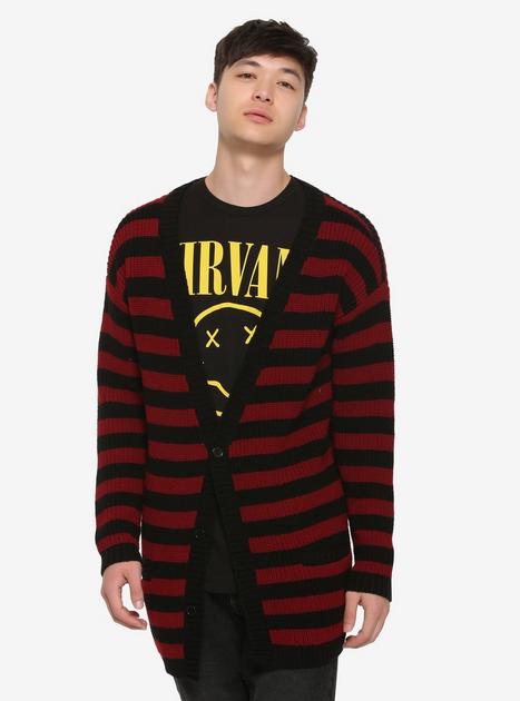 Red & Black Striped Cardigan | Hot Topic