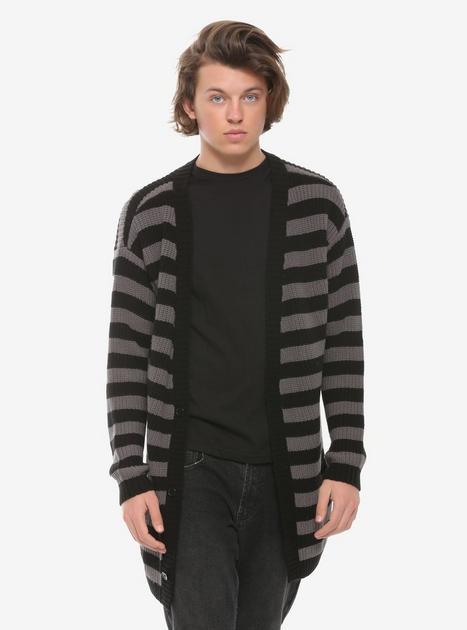Black & Grey Striped Cardigan | Hot Topic
