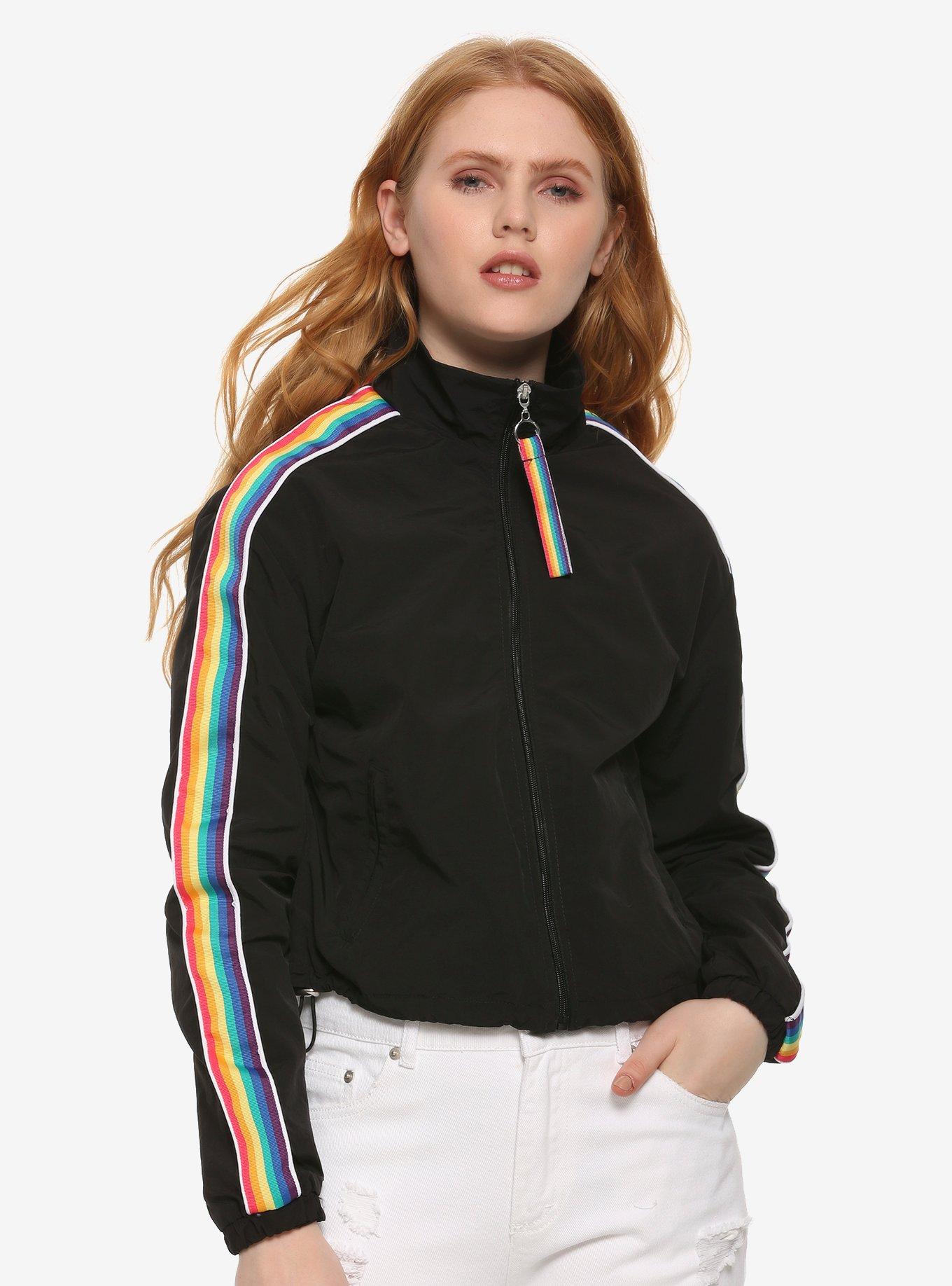 Rainbow Trim Girls Crop Windbreaker | Hot Topic