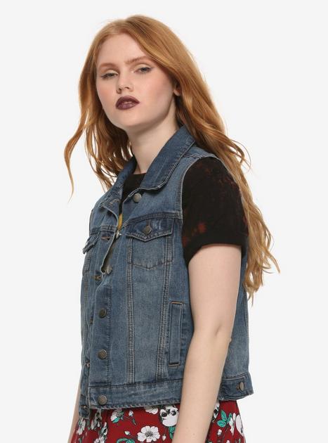 Medium Wash Denim Vest with Pockets | Hot Topic