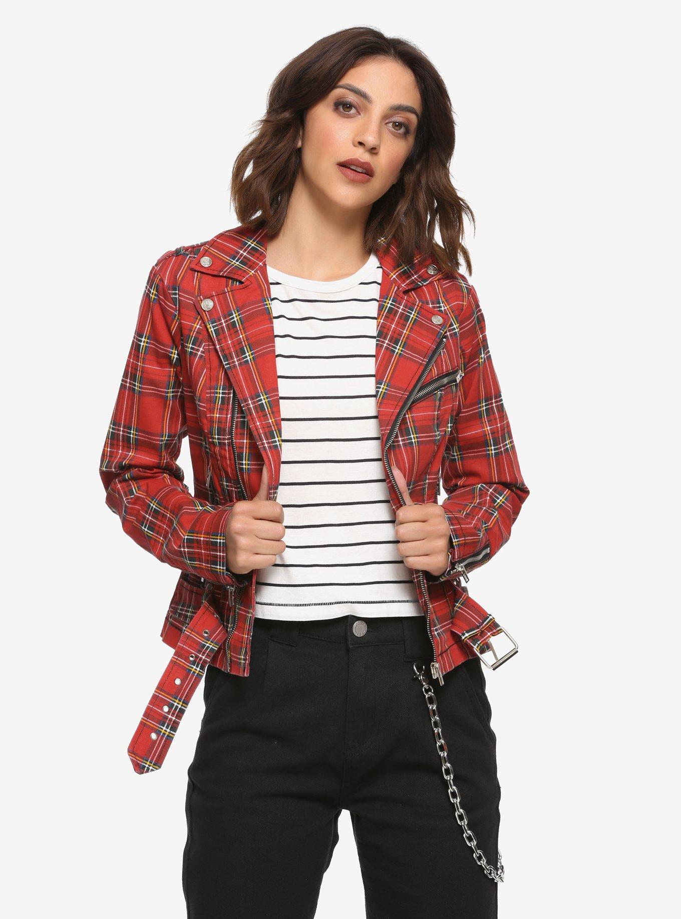 Royal Bones By Tripp Red Plaid Girls Moto Jacket | Hot Topic